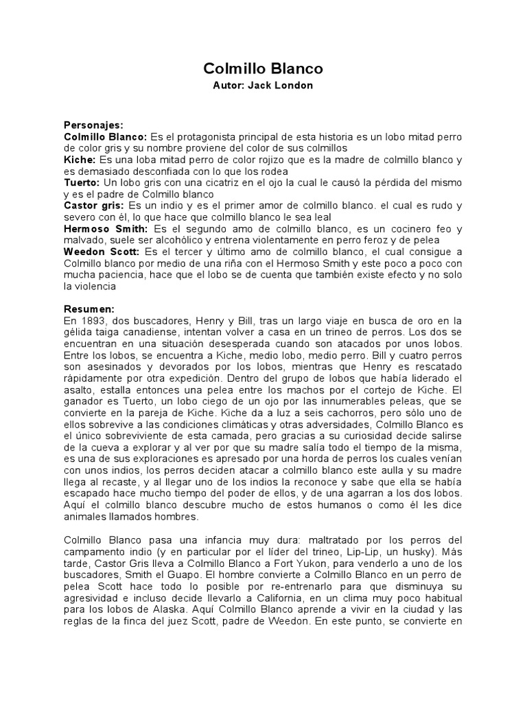 Personajes de Colmillo Blanco | PDF | Colmillo Blanco