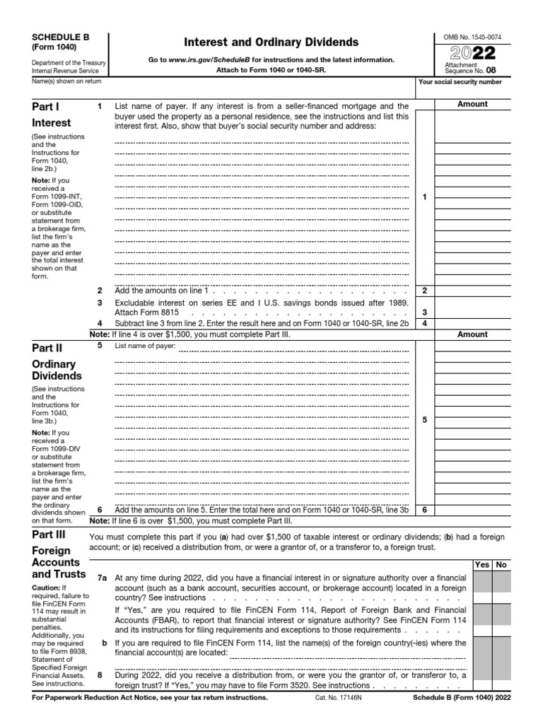 Form 1040 Schedule B | Download Free PDF | Financial Services | Taxes