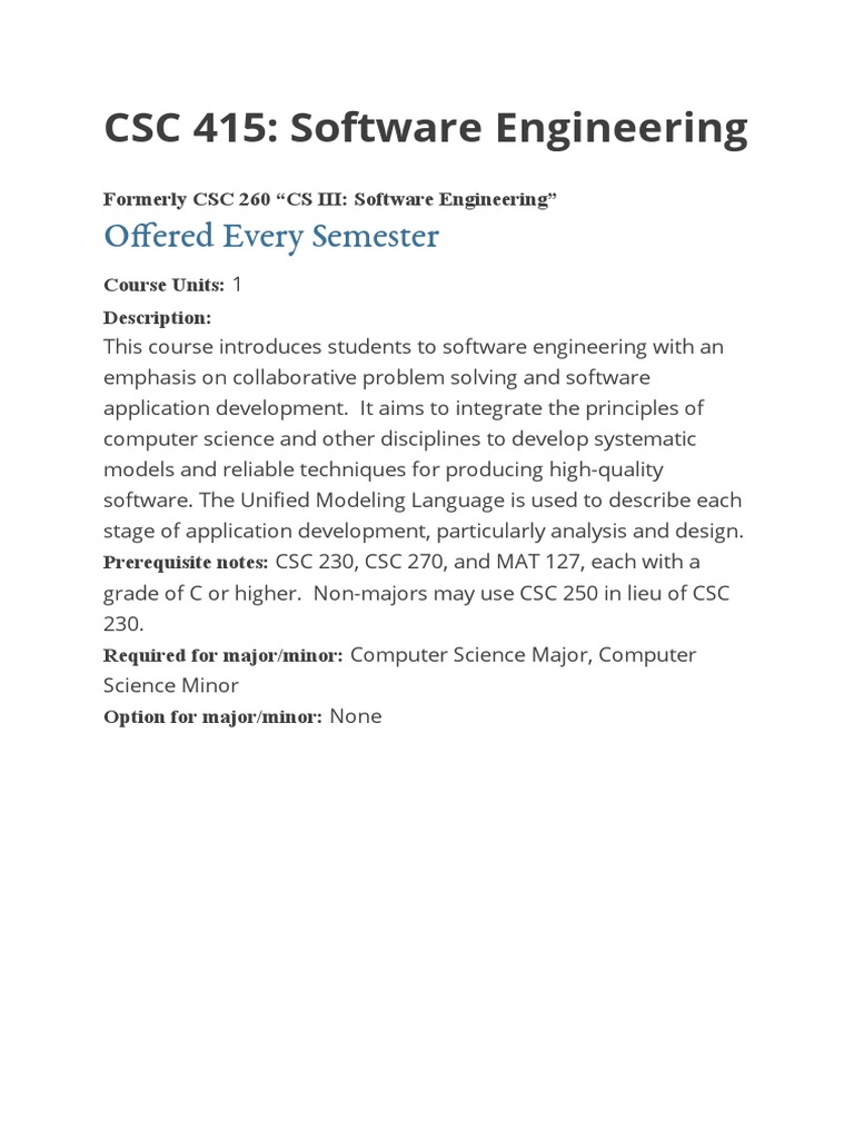CSC 415: Software Engineering: Offered Every Semester | PDF