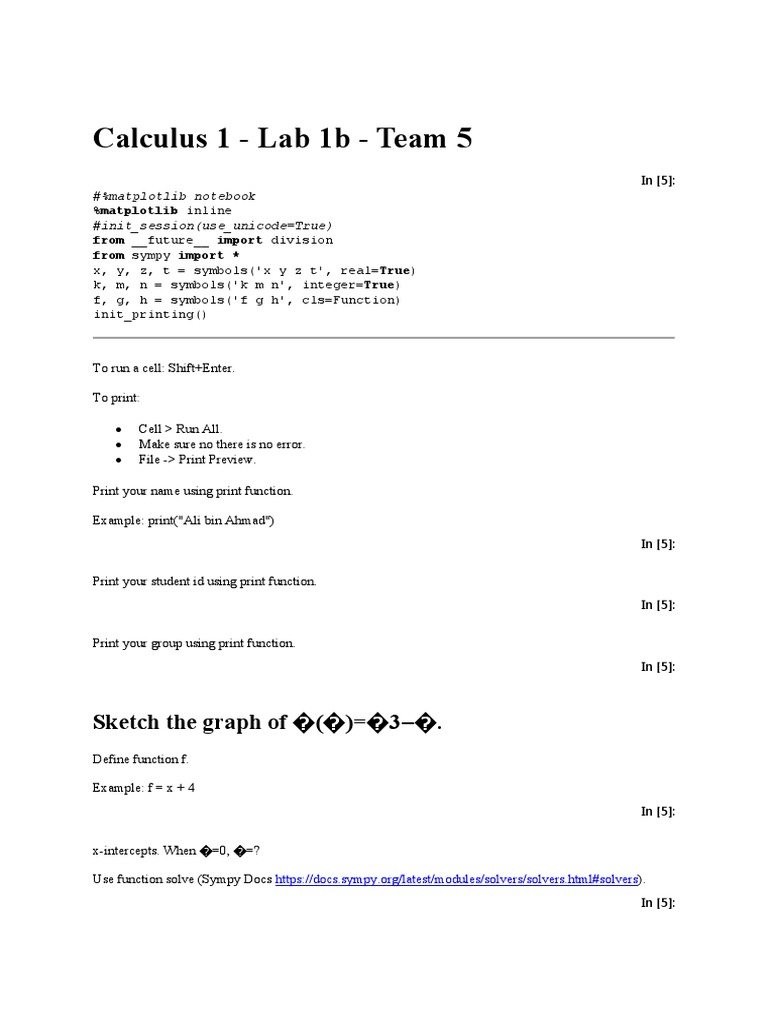 Calculus 1 - Lab 1b - Team 5: Sketch The Graph of ( ) 3 | PDF ...