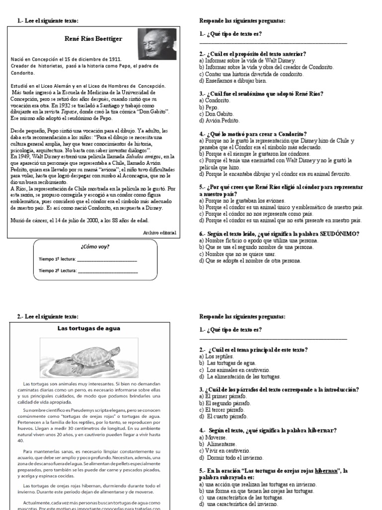 Comprensión Lectora 4to A B C Pdf