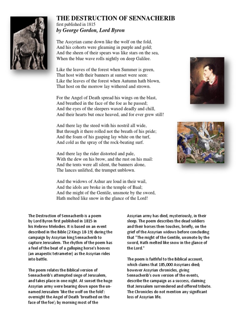 Byron, The Destruction of Sennacherib 1815 Poem | PDF
