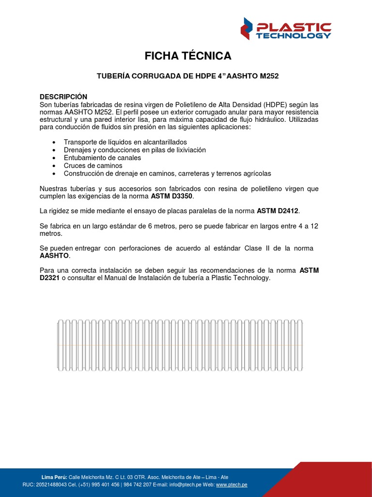 PTECH - Tubería Corrugada AASHTO 4 Pulg | PDF | Materiales | Ciencias ...