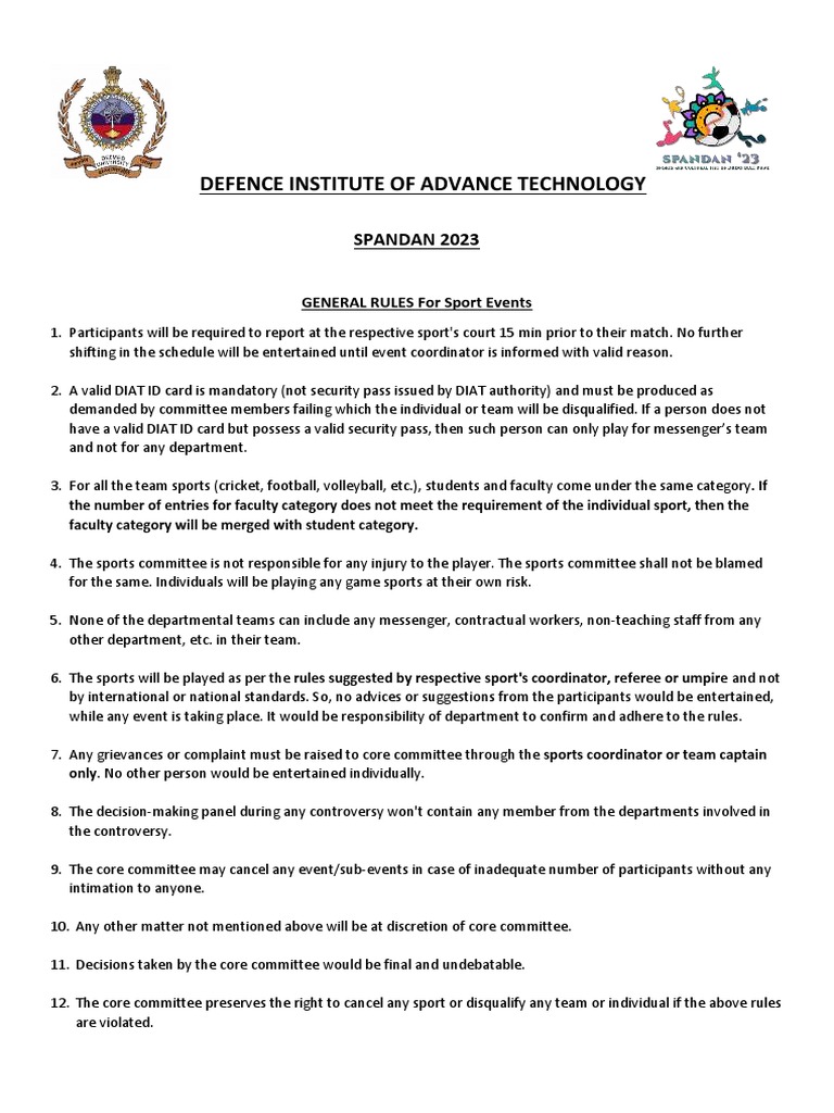 Spandan 23 General Rules | PDF | Sports | Justice