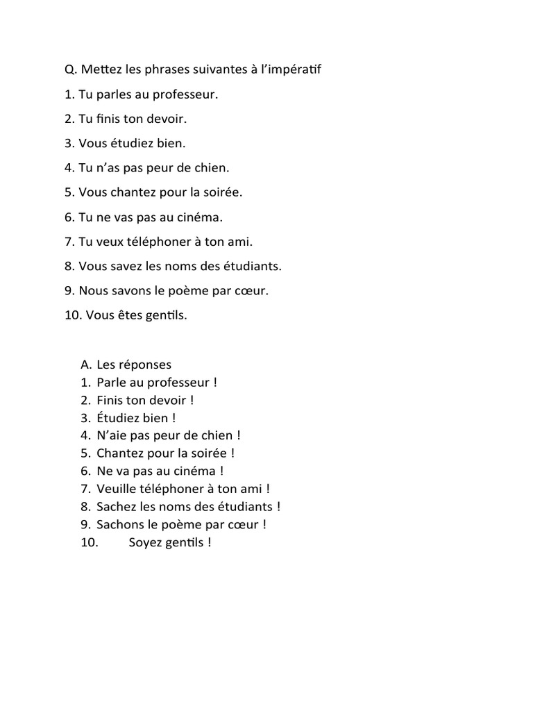 Imperatif Worksheet | PDF