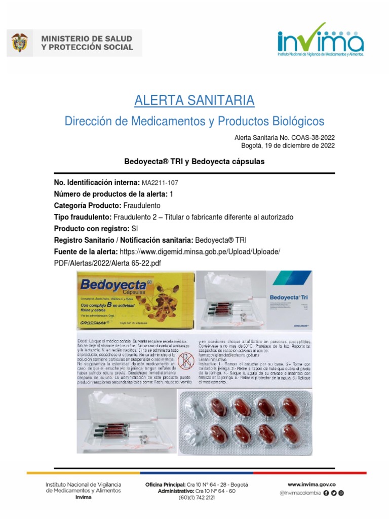 Alerta - Bedoyecta® TRI y Bedoyecta Cápsulas | PDF