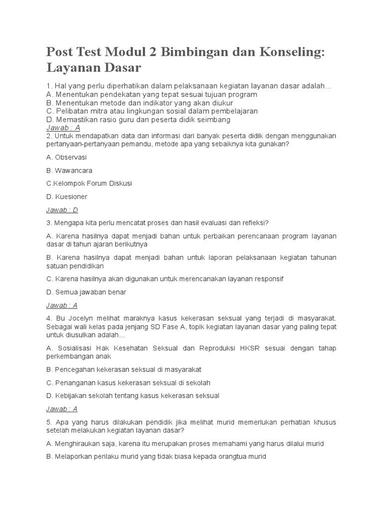 Post Test Modul 2 Bimbingan Dan Konseling | PDF