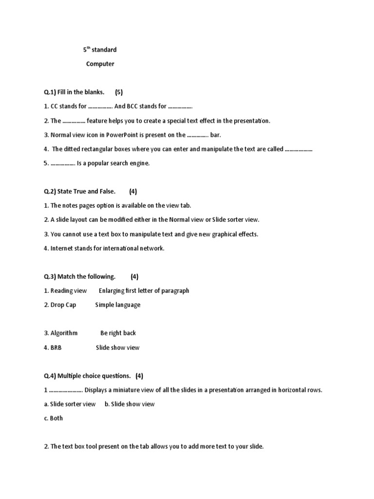 Class 5th Computer | PDF