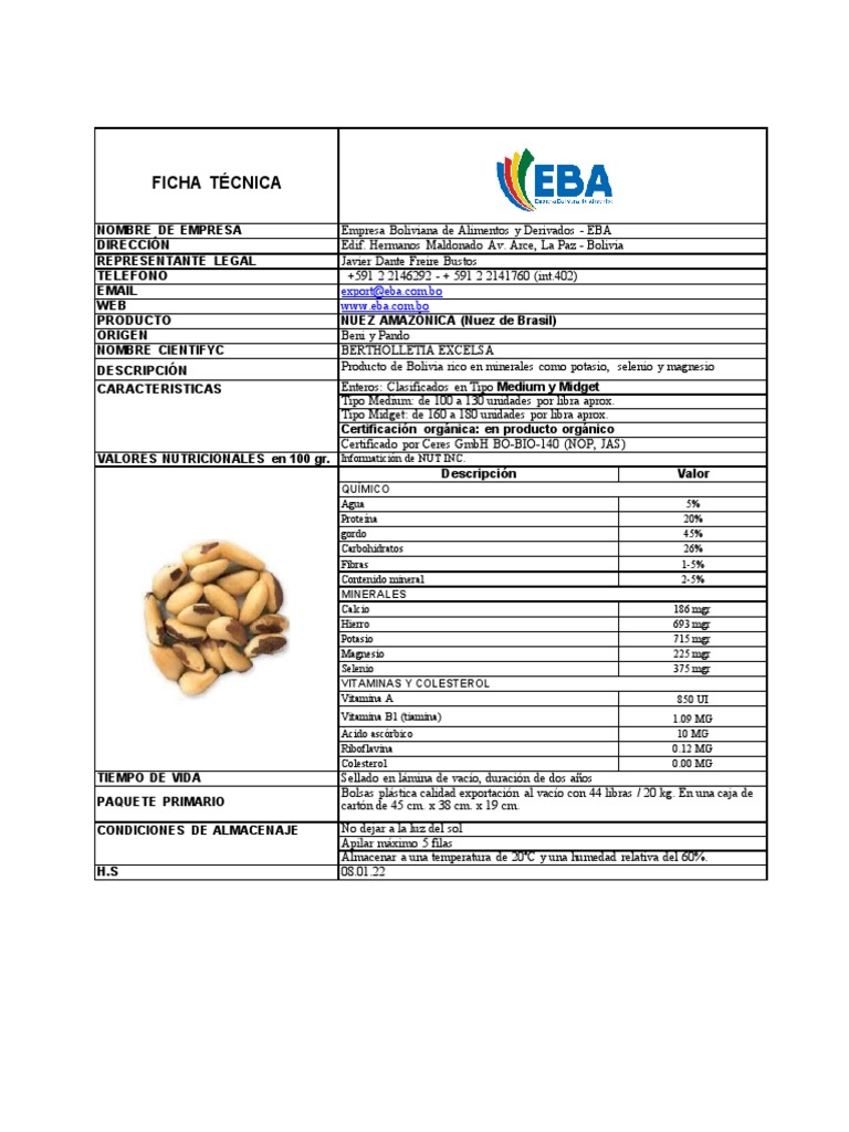Nuez Amazónica EBA: Ficha Técnica SEO | PDF | Nuez | Nutrición