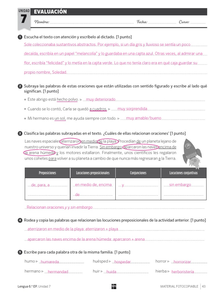 Lengua 6 Solucion Evaluacion Tema 7 | PDF | Lingüística