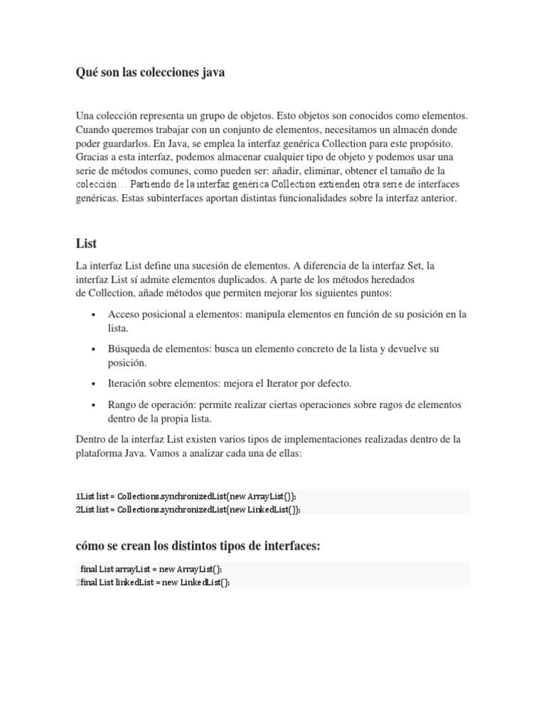 Colecciones Java | Descargar gratis PDF | Java (lenguaje de ... Colecciones Java | Descargar gratis PDF | Java (lenguaje de ...