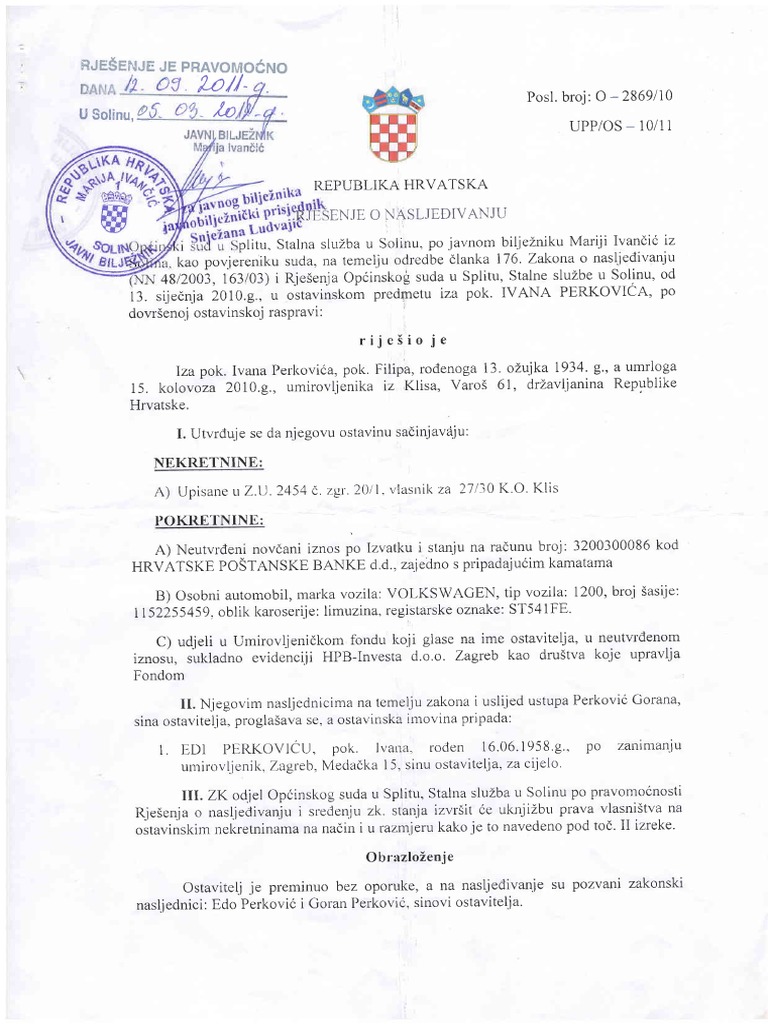 Rješenje O-2869-10 PDF | PDF