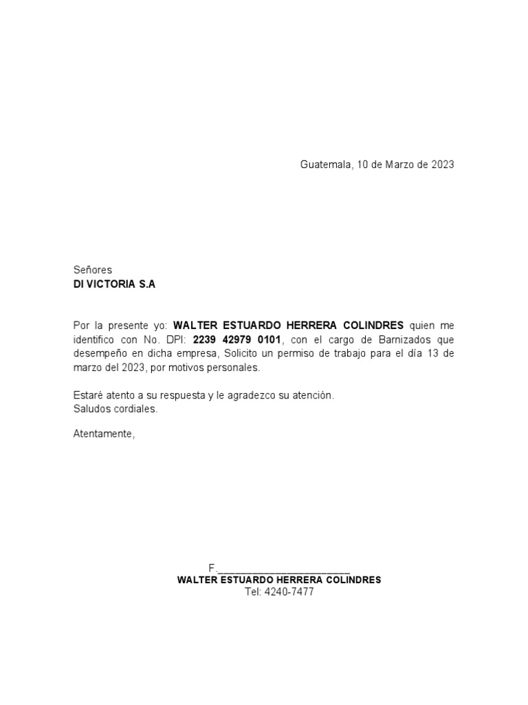 Carta de Permiso para Imprimir | PDF