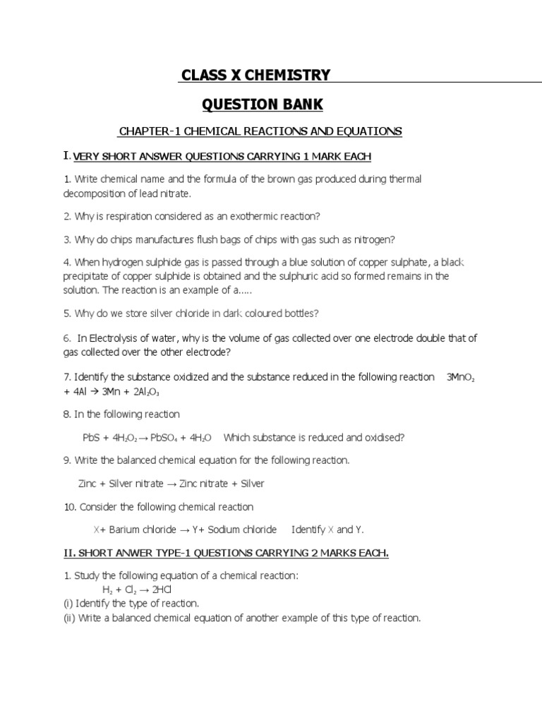 Science Pracice Questions Class 10 | PDF | Chemical Reactions | Chlorine