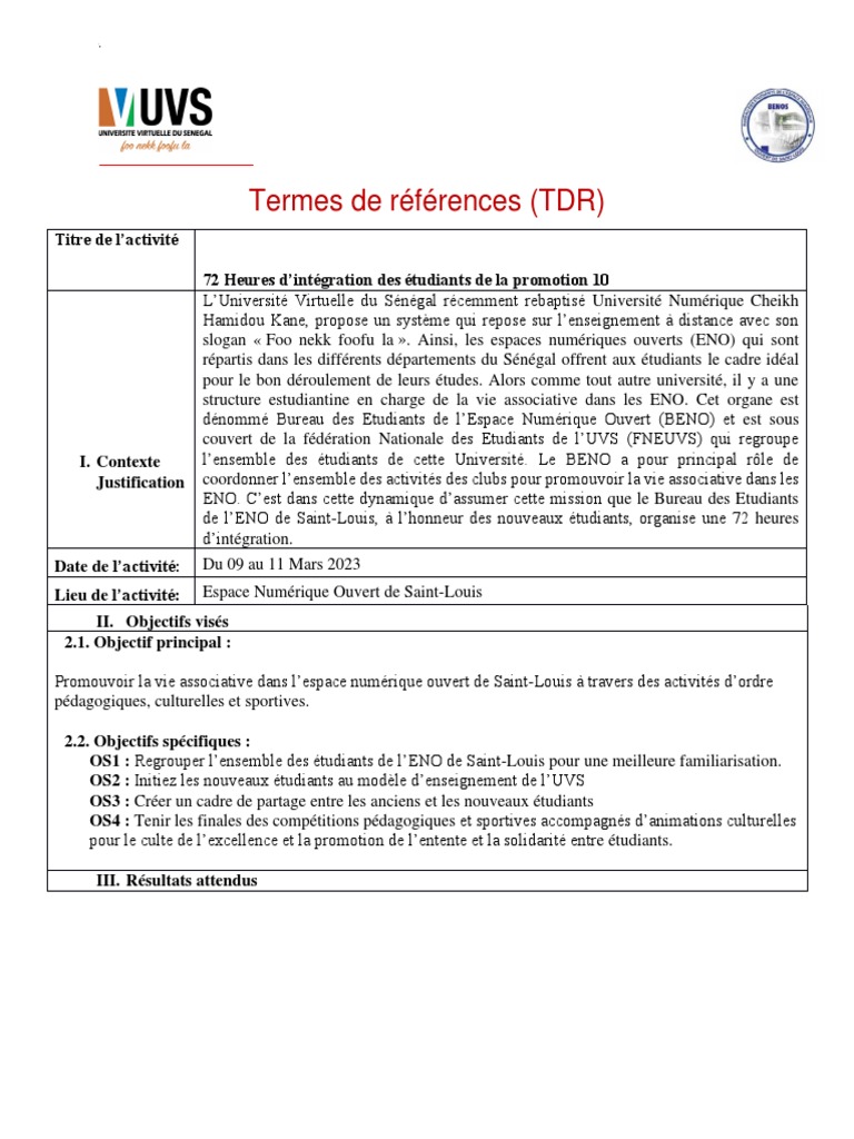 Termes de References 72h | PDF | Maison et jardin