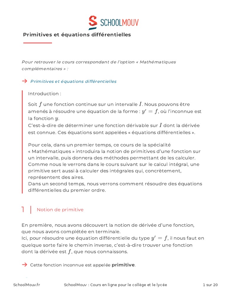 Primitives Equations Differentielles - Fiche de Cours PDF | PDF ...