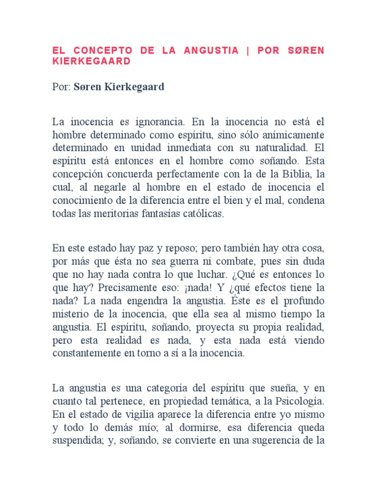 El Concepto de La Angustia | PDF | Ignorancia | Mal