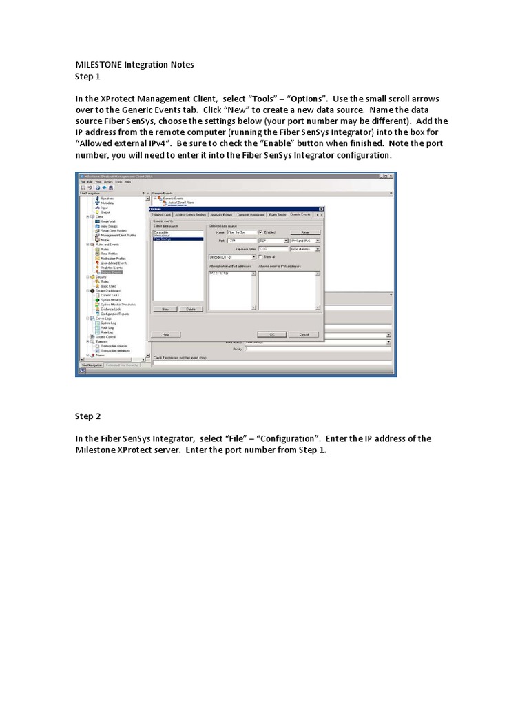XProtect & Fiber SenSys Setup Guide | PDF | Port (Computer Networking) | Ip Address
