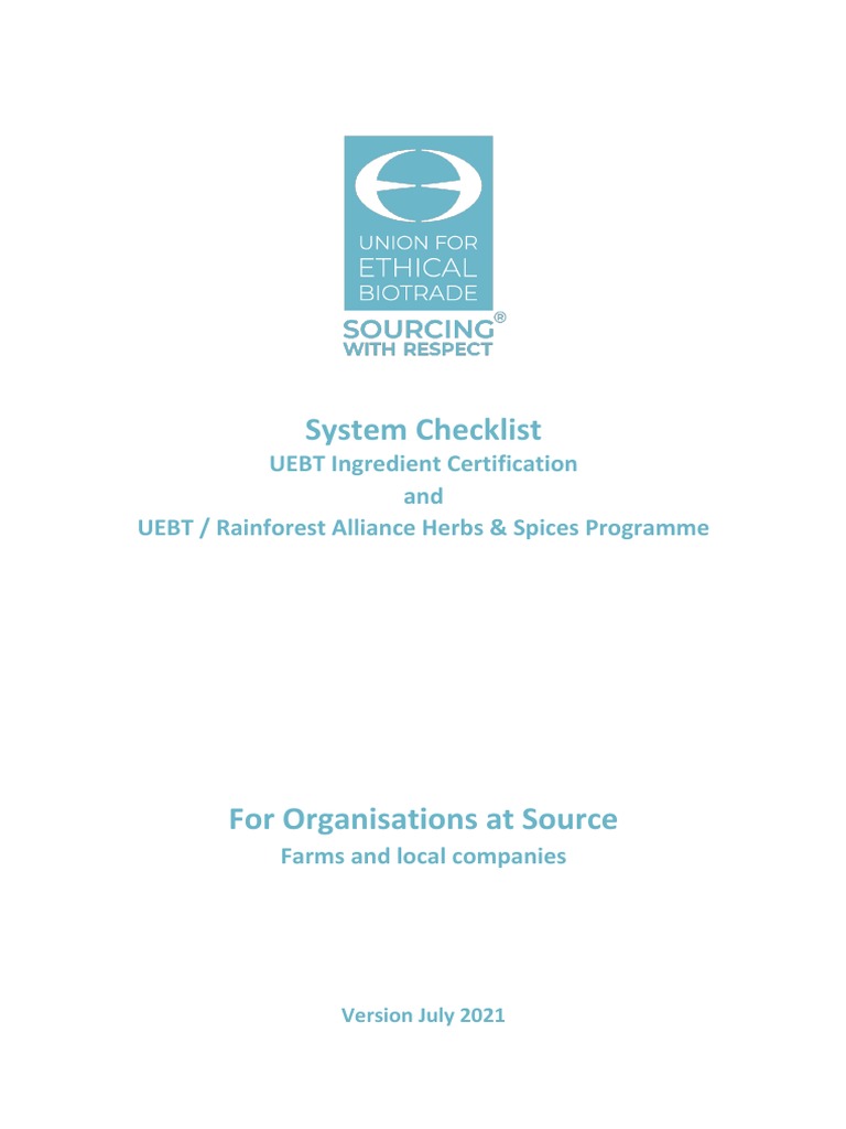 UEBT Certification Checklist for Farms | PDF | Audit | Supply Chain