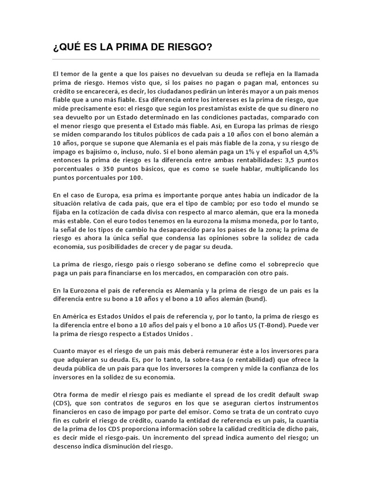 Qué Es La Prima de Riesgo | PDF | Prima de riesgo | Swap de ...