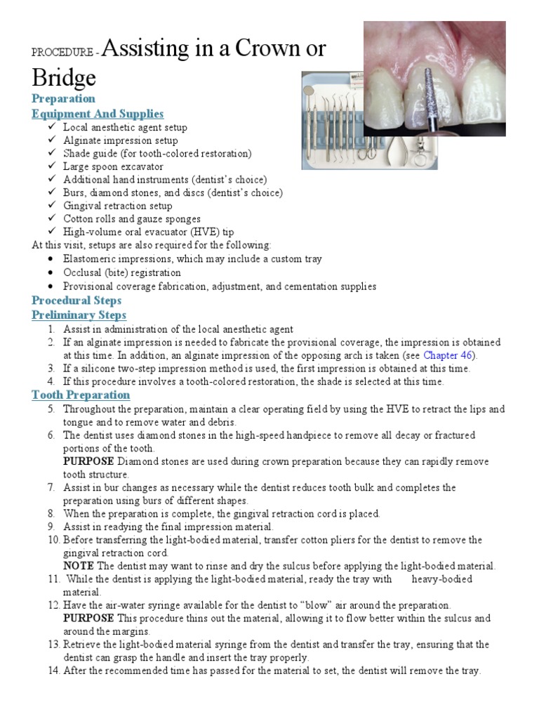 Crown and Bridge Procedure Guide | PDF | Mouth | Health Sciences