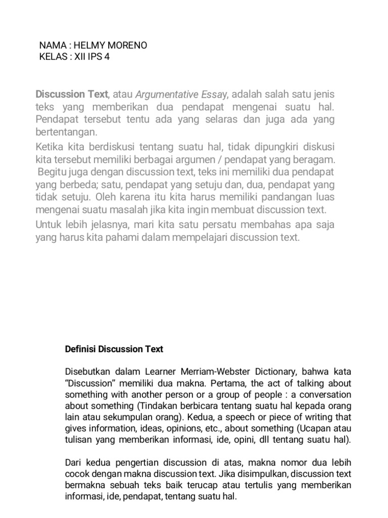 Struktur dan Contoh Discussion Text | PDF