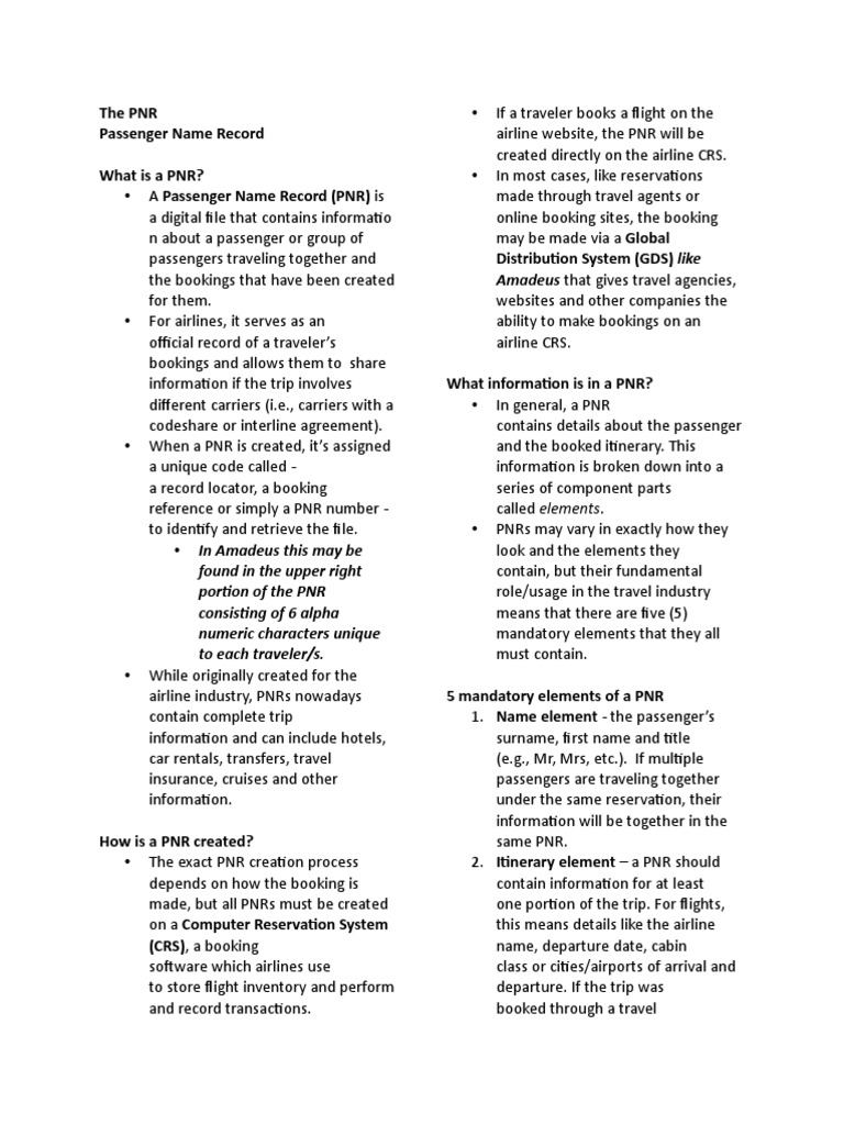 The PNR | PDF | Aviation | Civil Aviation