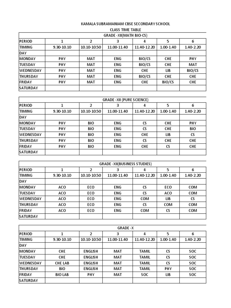 KSCS Time Table (2023-24) | PDF