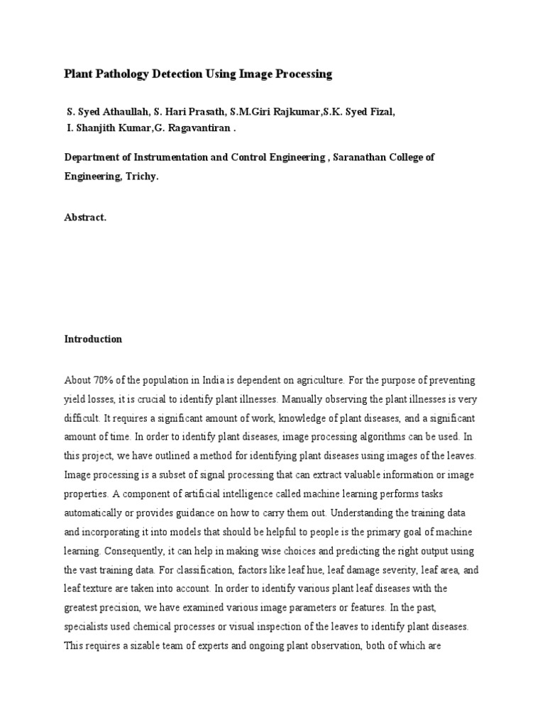 Plant Pathology Detection Using Image Processing Journal Paper | PDF | Accuracy And Precision ...
