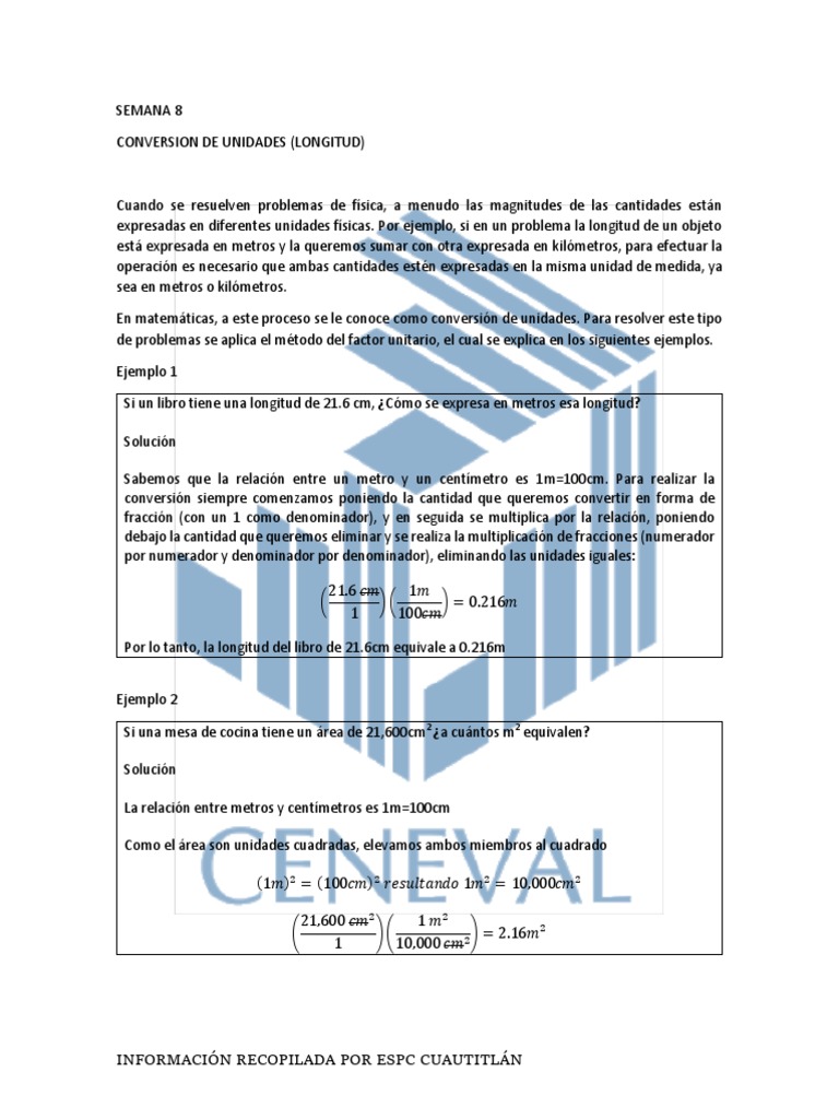 Semana 8 Conversión de Unidades (Longitudes) | PDF