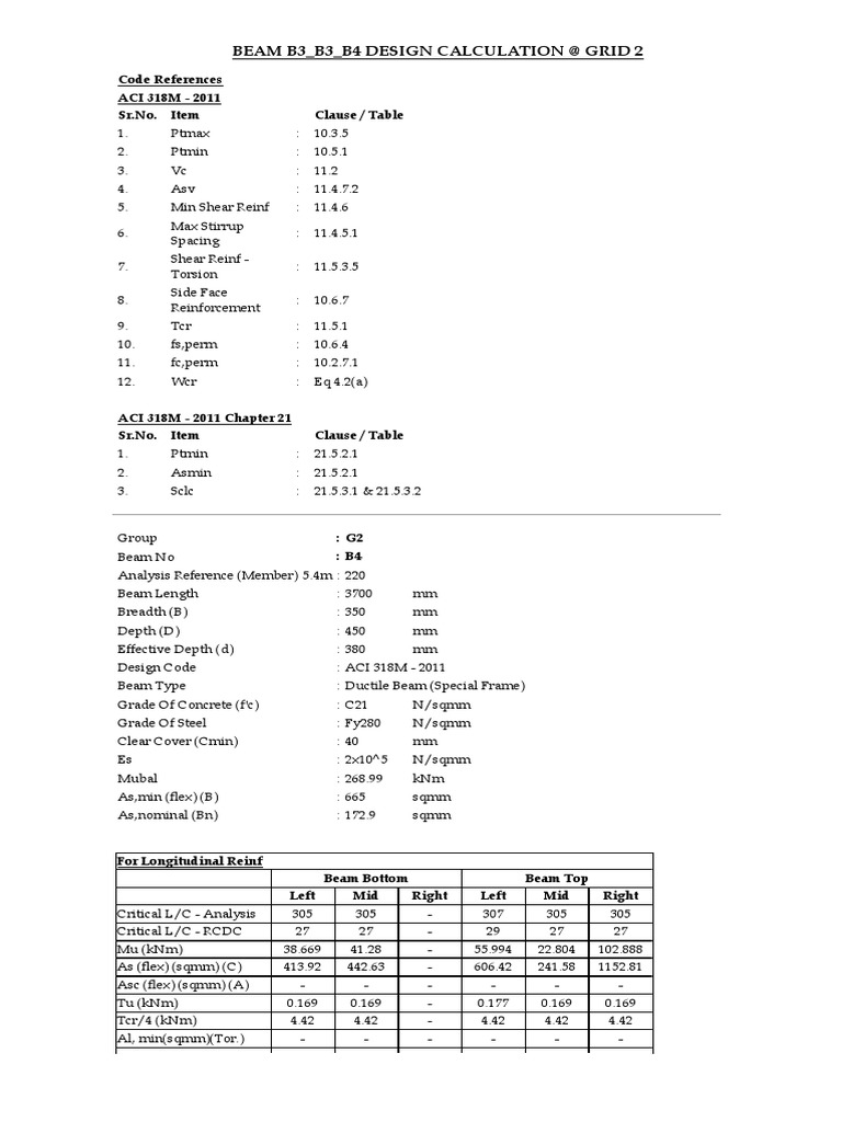 2F BEAM DESIGN CALCULATIONS B3 - B3 - B4 at GRID 2 PDF | PDF | Beam (Structure) | Structural ...