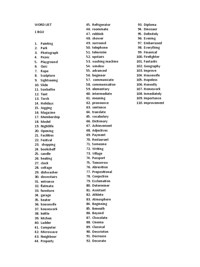 Word List 1 Bgu | PDF