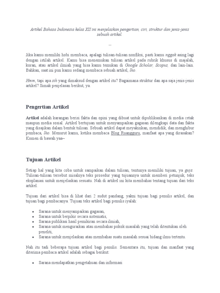 Blogpengertian Struktur Dan Jenis Artikel | PDF