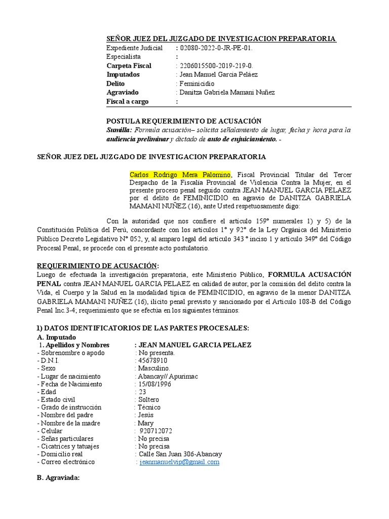 Requerimiento de Acusacion | PDF | Derecho penal | Procedimiento Criminal