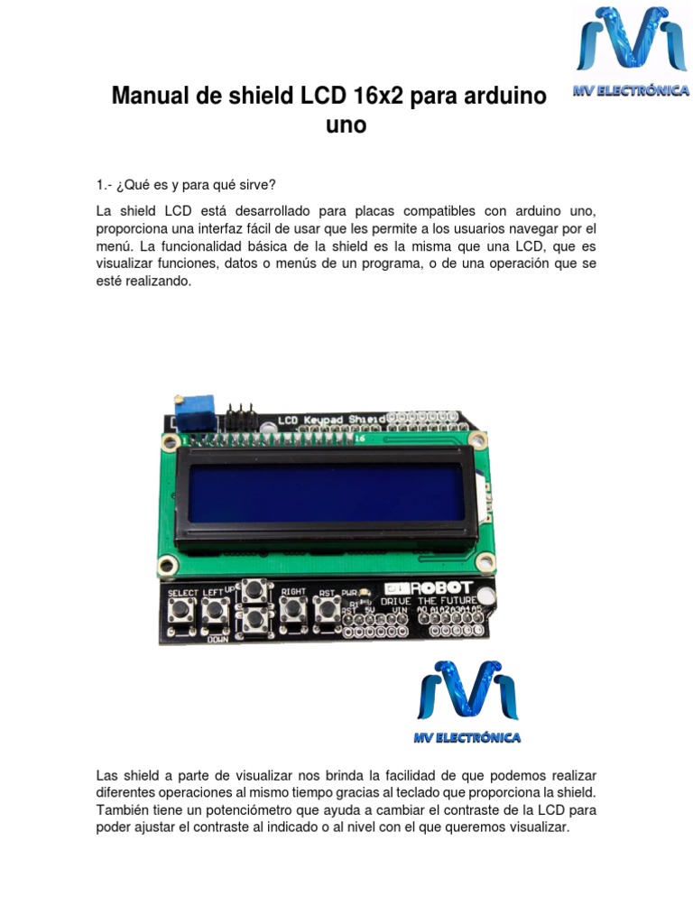 Manual de Shield LCD 16x2 para Arduino Uno (2020-02-13 14-43-14) PDF | PDF | Arduino | Menú ...