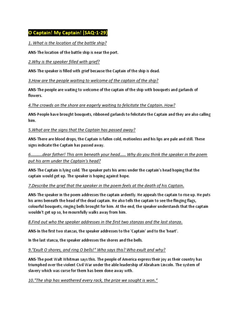 (NOTES) O Captain! My Captain! (SAQ-1-29) | PDF