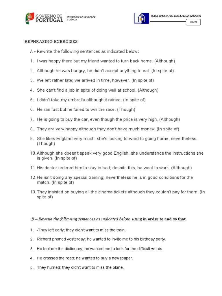 10 Rephrasing Exercises | PDF