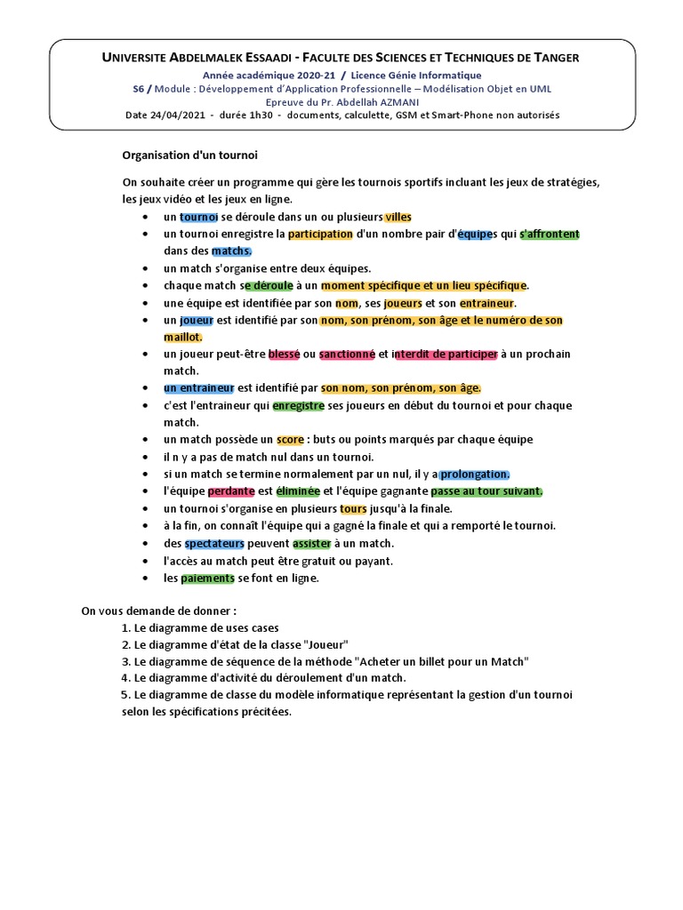 Examen Rattrapage LST-GI ModÃ©lisation UML 2021 | PDF