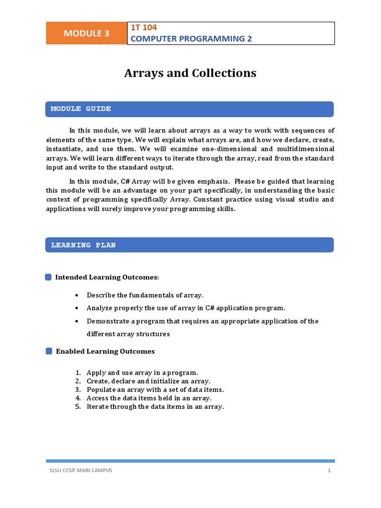 Module 3 IT 104 Arrays and Collections - 051541 | PDF | Software ...