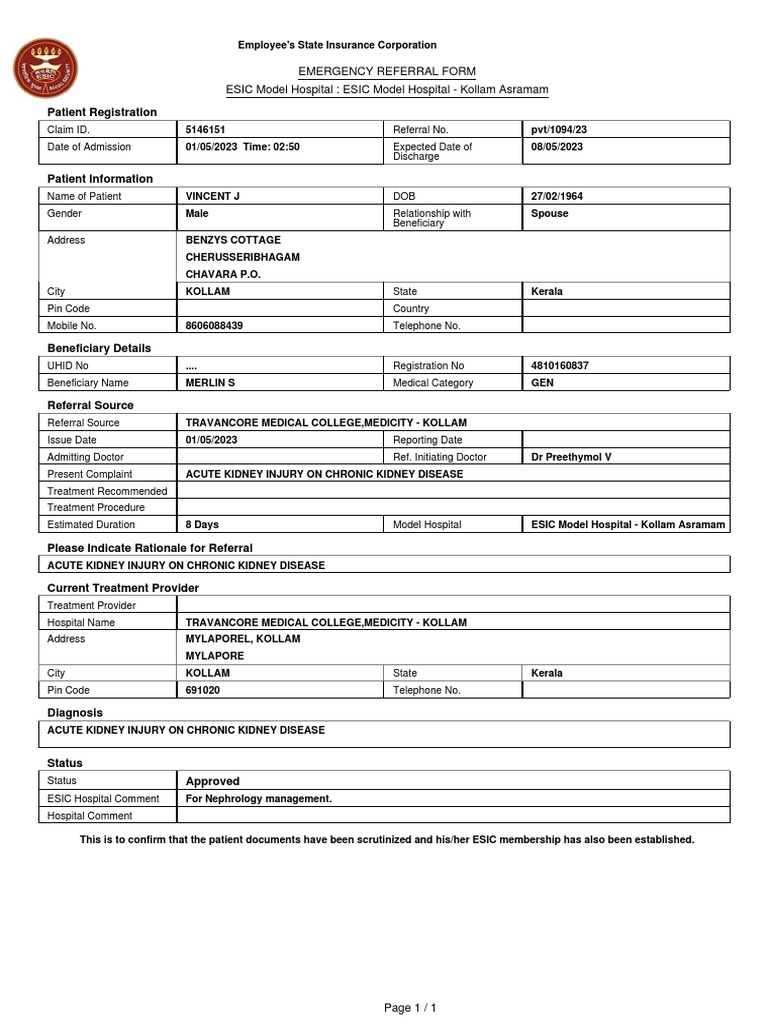 Referral Emergency Letter PDF | PDF | Patient | Hospital