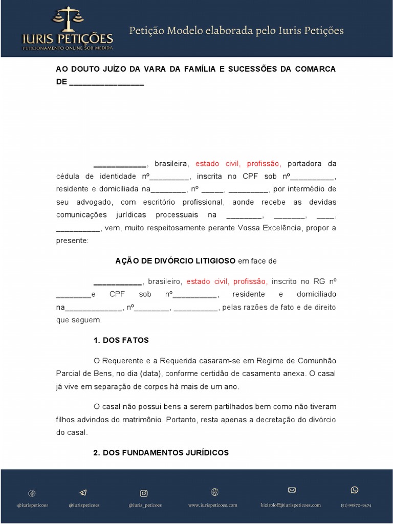 AÇÃO DE DIVÓRCIO LITIGIOSO | PDF | Divórcio | Sentença (jurídico)