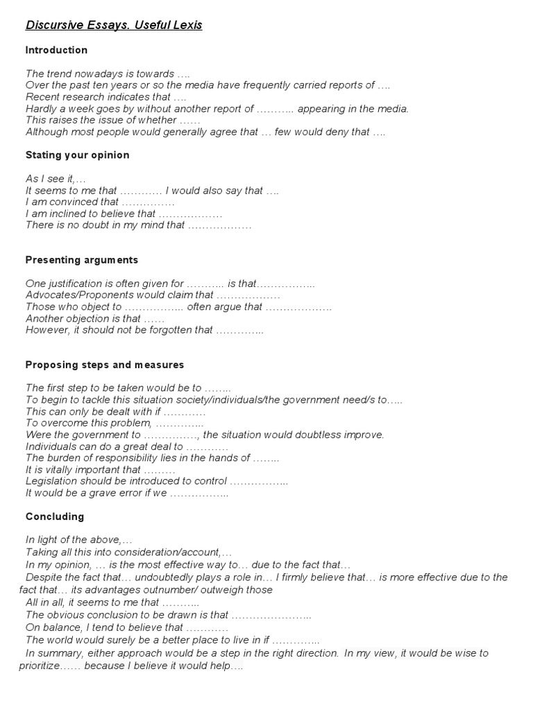 Discursive Essays Useful Lexis | PDF | Career & Growth | Social Science