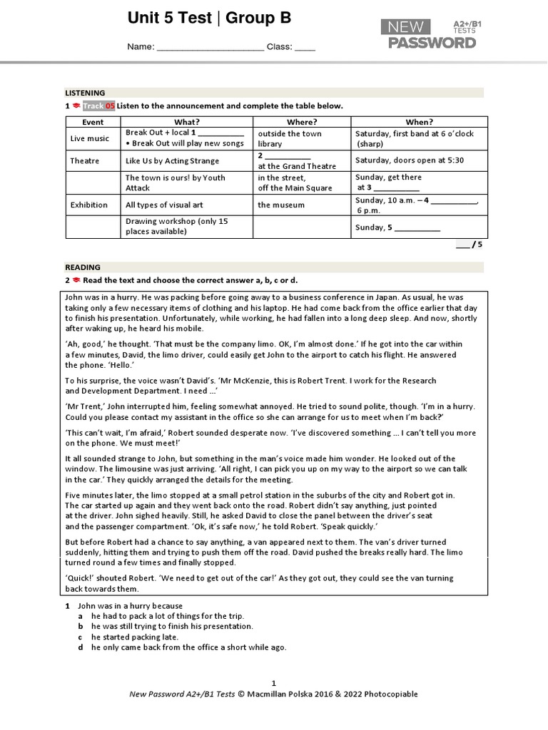 New Password A2 B1 UT 5B | PDF