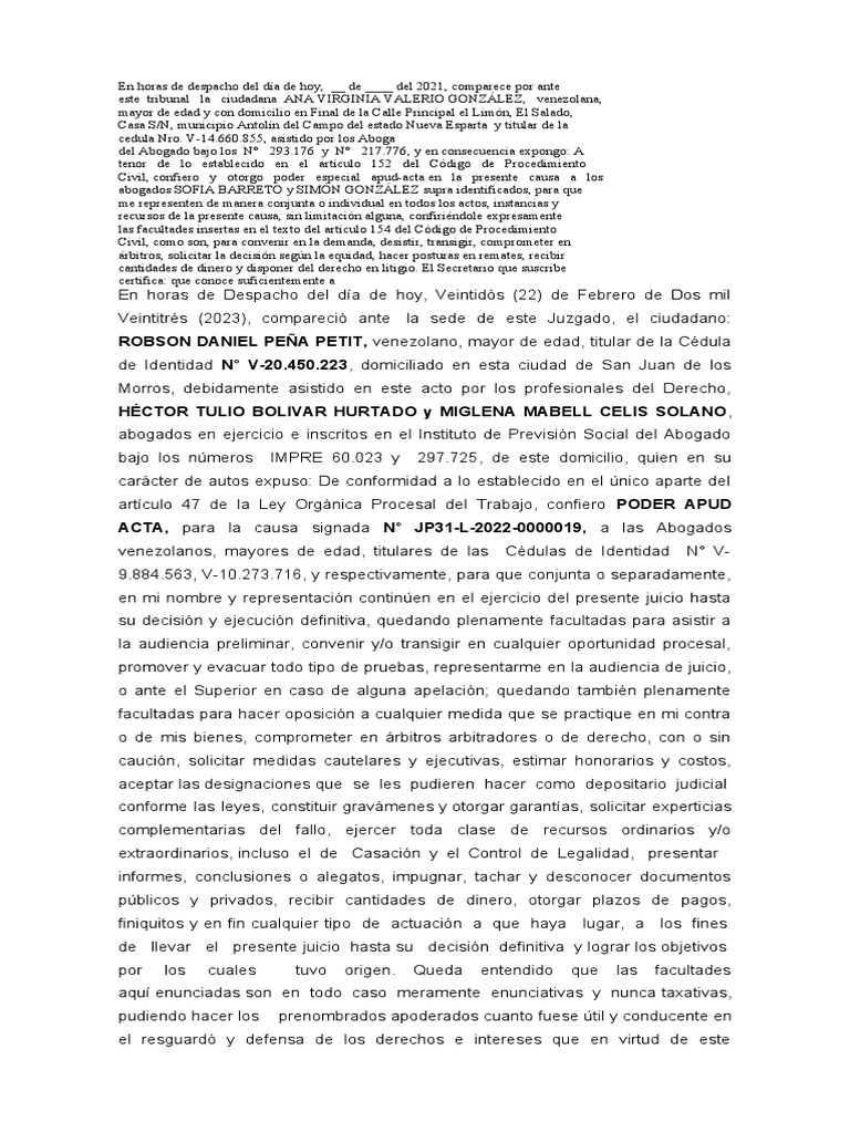 Poder Apud Acta Caso JP31-L-2022-000019 | PDF