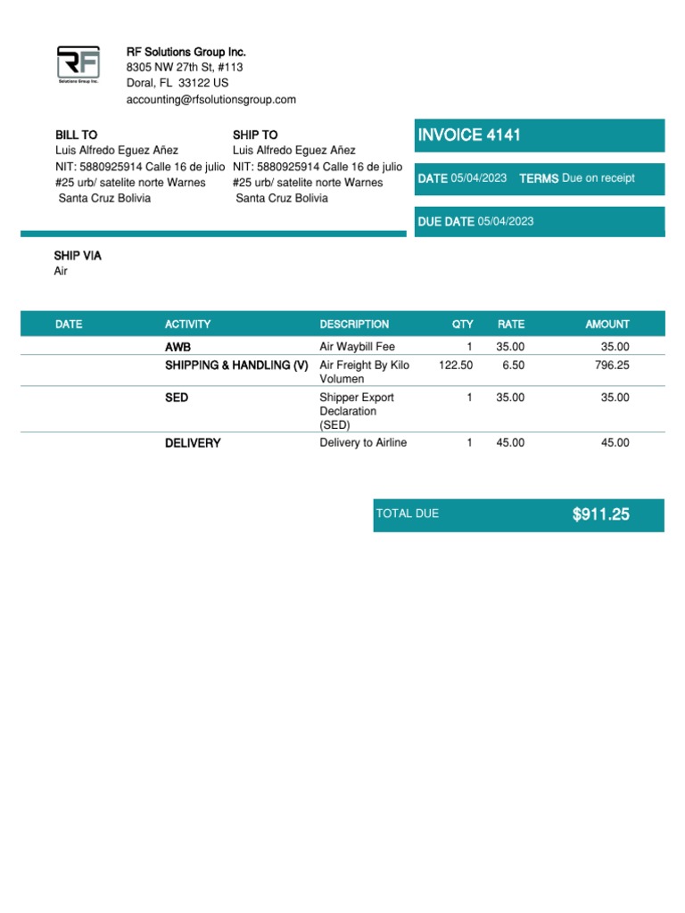 Invoice 4141 From RF Solutions Group Inc | PDF
