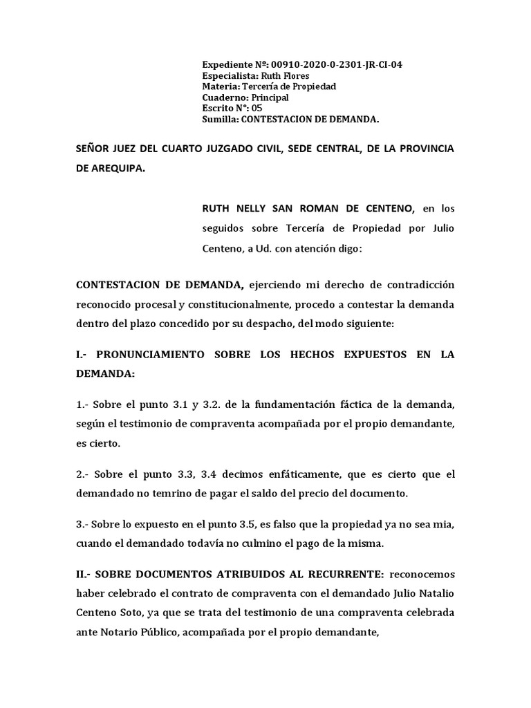 Contestación de Demanda | PDF | Propiedad | Ley común