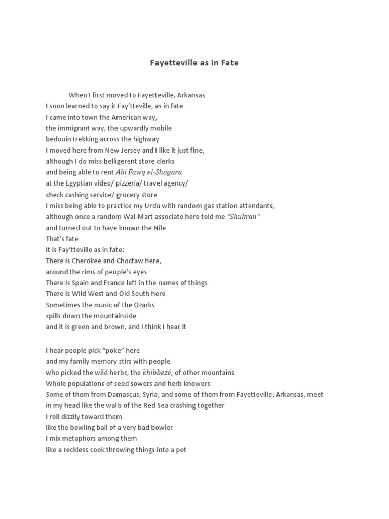 Embracing Fate in Fayetteville | PDF | Poetry