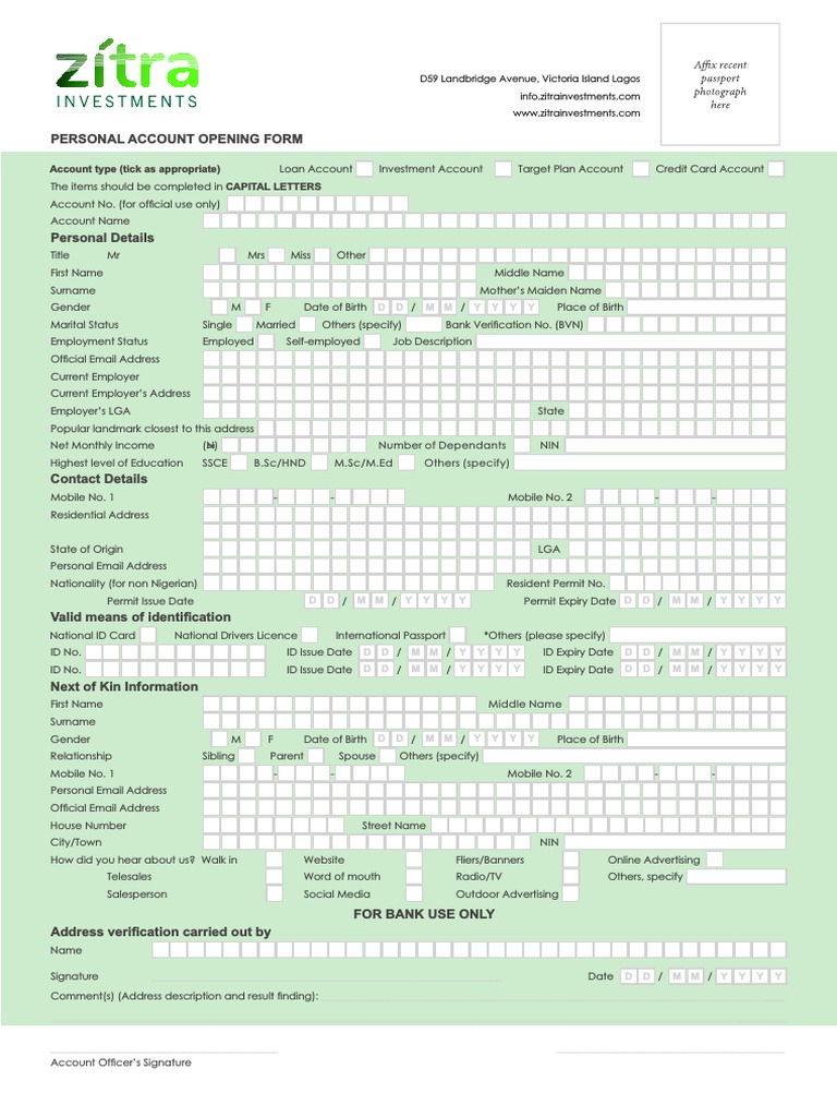 Zitra Personal Account Form | PDF | Interest | Interest Rates