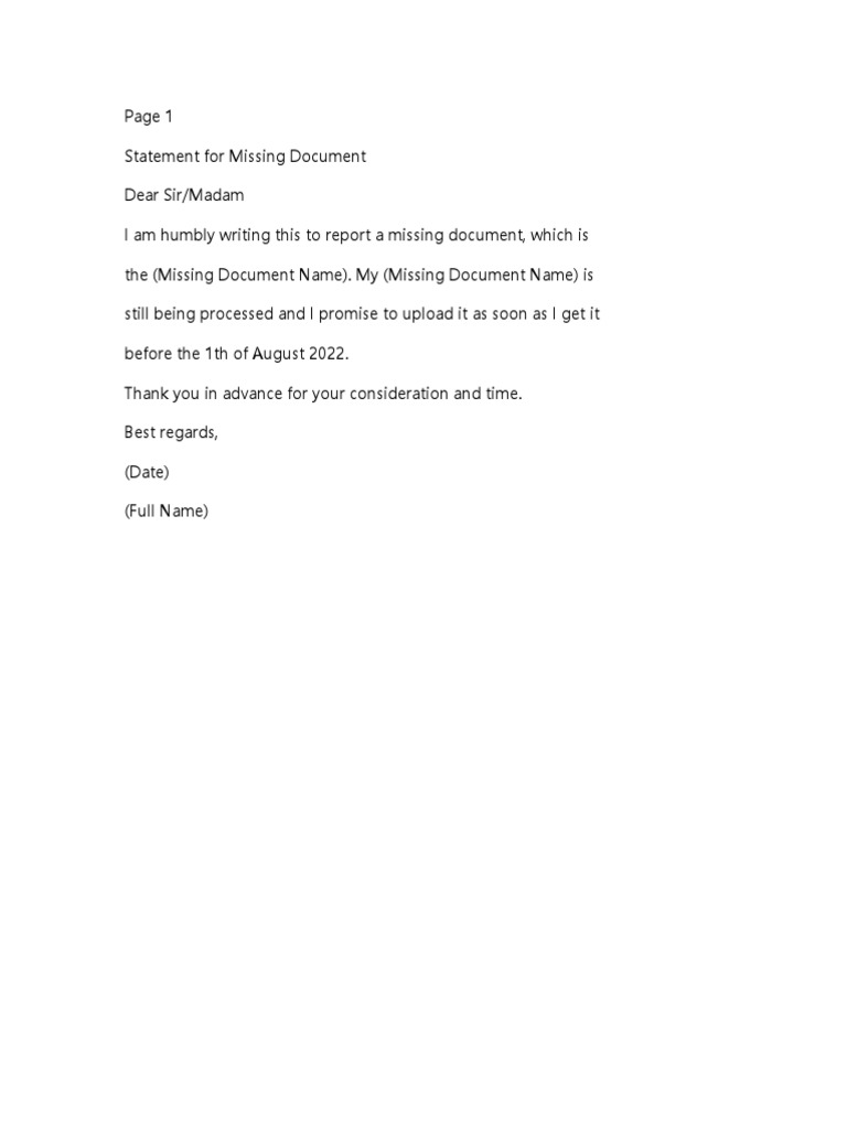 Statement For Missing Document PDF | PDF