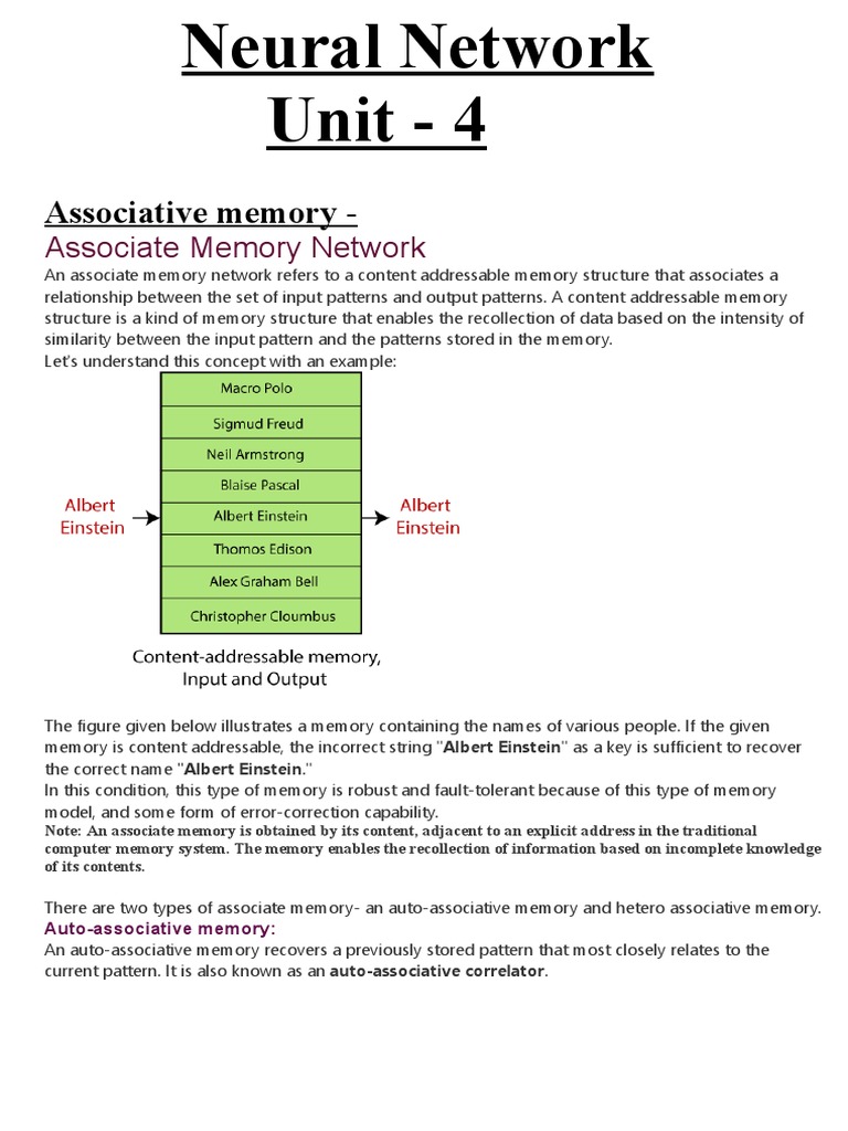 Associative Memory in Neural Networks | PDF | Artificial Neural Network ...